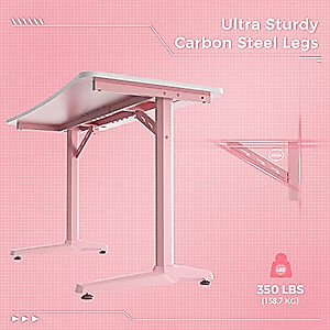 EUREKA ERGONOMIC 47 Inch Pink Computer Gaming Desk,Curved Edge Home Office Gaming Table Study Writing Desk W Full Mouse Pad Cup Holder Headphone Hook Controller Stand Gift for Girls
