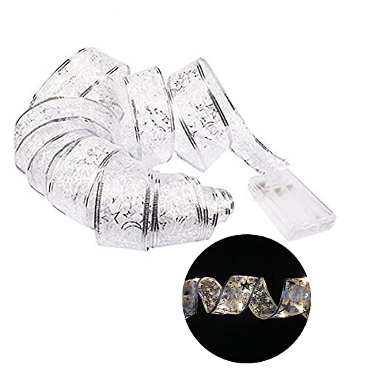 YUNAIYI Christmas Decor Ribbon Light Strings Extra Long 5M 50 Lights Battery Powered Enengy-Saving Waterproof Fairy Led Strip Lights for Bedroom Patio Garden Party Home Christmas Decoration, White