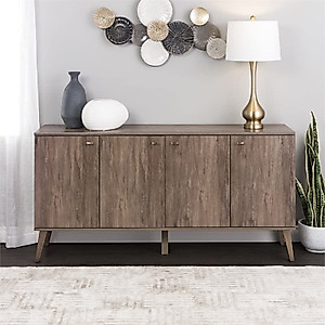 Prepac Milo Mid-Century 4 Door Buffet, 16" D x 64" W x 32" H, Drifted Gray