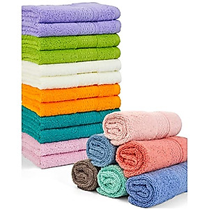 Cleanbear 18-Piece Wash-Cloths-Ultra Soft-Cotton-Washcloths, Bathroom Towels with Assorted Colors, 13 by 13 Inches