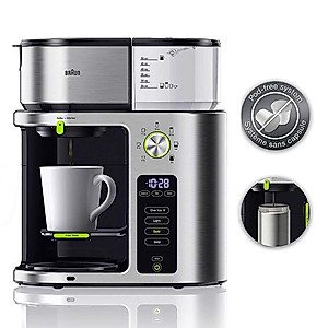Braun MultiServe Coffee Machine 7 Programmable Brew Sizes / 3 Strengths + Iced Coffee & Hot Water for Tea, Glass Carafe (10-Cup), Stainless Steel, Silver KF9170SI