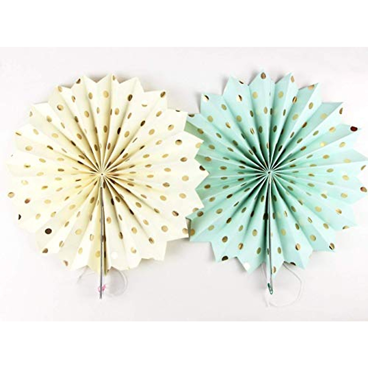 Mint Gold Birthday Decorations for Women Mint Cream Gold Polka Dot Paper Fans for Trial Baby Shower Decorations Mint Gold Wedding/Mint First Birthday Bridal Shower Decorations