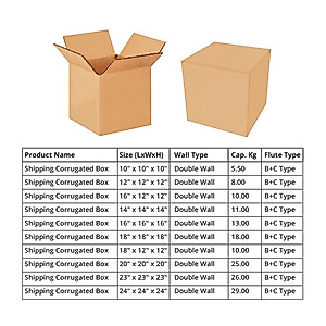 BannerBuzz Shipping Corrugated Box, 100% Recyclable, Made of Double Wall B+C Flute Corrugated Fiberboard in Natural Brown Kraft Paper with ECT 34# (24" L X 24" W X 24" H, Pack of 100)
