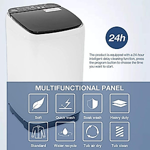 Portable Washing Machine Full-Automatic Washer and Spin Dryer 12lbs Capacity Compact 1.01 Cu.ft Laundry Washer Spin with Long Hose for Apartments Camping,White & Black