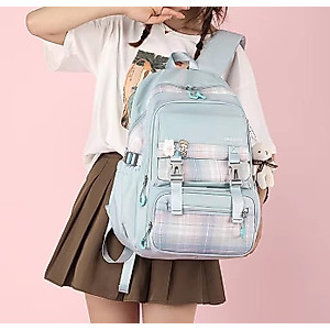 AONUOWE Kawaii Large Capacity Backpack for Boys and Girls Aesthetic Cute Back to School Bag in 5 Colors (Blue)