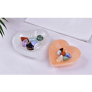 CNYANFEI 5.5” Heart Shaped Selenite Bowl Large White Selenite Crystal Bowl for Jewelry Storage Natural Crystal and Healing Stone Bowl Satin Spar Selenite Charging Bowl Decorative Bowl