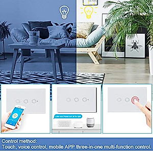 WiFi Smart Touch Panel Light Switch, Smart Switch Support Voice Control Phone APP Control Touch Control with Timing Function for Smart Home(White)