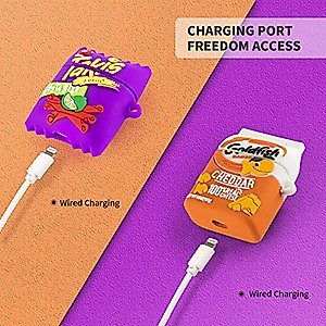 2Pack WQNIDE for Airpod 2/1 Case, Takis Potato Chips & Goldfish Cookie Airpods Cover, Candy Cute Fun Fashion Food Skin Protective Cover Accessories Soft Silicone with Keychain for Girls Airpod 2/1