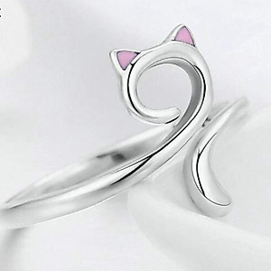 Jude Jewelers Stainless Steel Cute Pink Cat Cocktail Party Birthday Statement Mother's Day Wedding Statement Ring (Silver, 7)