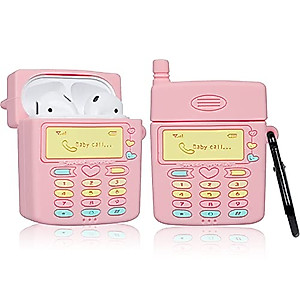 Oqplog for AirPod 2/1 Case Cartoon Cool Design Cover for AirPods Silicone Cases Air Pods Cute Funny Fashion 3D Kawaii Fun Soft Designer Retro Pretty Aesthetic for Girls Boys Teen Girly (Pink Phone)