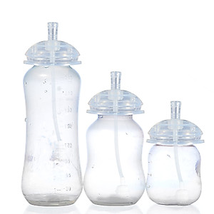 4 Pieces Baby Bottle Nipples (12m+) Medium Flow Silicone Straw Top Nipple Sippy Spout Replacement Nipples and 4 Pieces Cleaning Brushes for 2.8 Inch Diameter Baby Bottle | No BPA | Spillproof