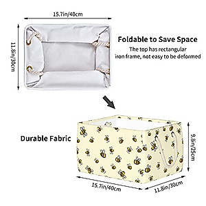 Nozidse Honey Bee Rectangular Storage Baskets for Organizing Shelves Collapsible with Handles for Shelf Closet Bathroom Cute Large Fabric Storage Bin