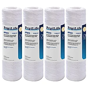 FrigiLife 5 Micron 10" x 2.5" String Wound Sediment Water Filter Cartridge for Well filter Universal Replacement with Any 10 inch RO Unit, WP-5, CFS110, Aqua-Pure AP110, WP-5, Culligan P5,(Pack of 4)