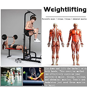 KDFJ Power Tower with Bench, Pull Up Bar Dip Station, Height Adjustable Pull Up Tower for Home Gym Strength Training Exercise Workout Equipment-S3