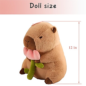 LVQING Cute Capybar Plush Doll, Flower capybar Stuffed Aniamls Toys,Capybar Plush Doll Pillow Children's Gift (11 Inches).