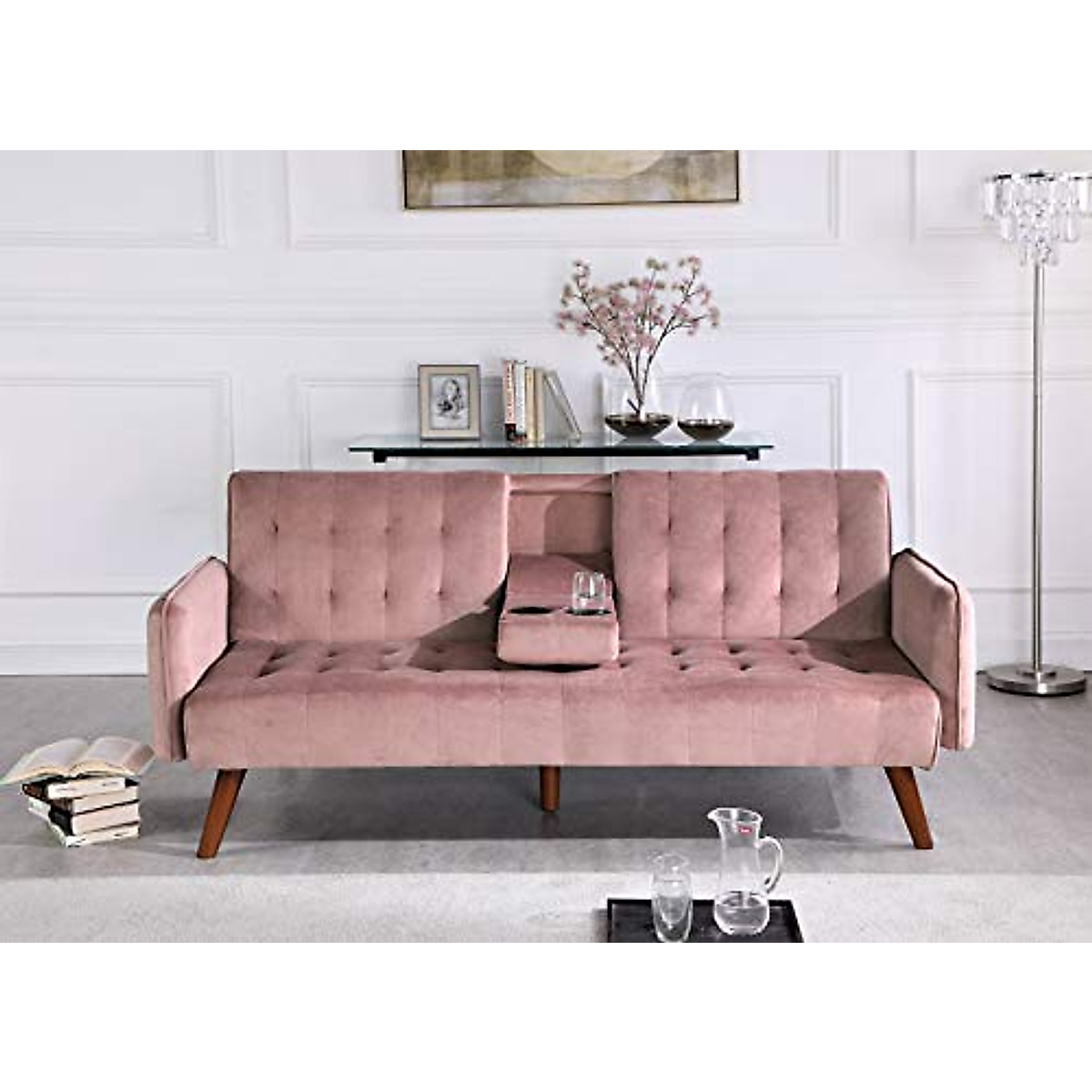 US Pride Furniture Charming Convertible Sofa Sofabed, Rose
