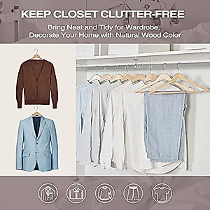 FairyHaus Wooden Hangers 20 Pack, Natural Wood Hangers with 360° Swivel Hook and Notches, Slim & Lightweight Hangers Wood for Clothes Coat Suit Jacket