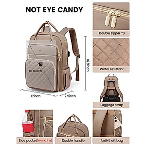 LOVEVOOK Women's 27-Liter Laptop Backpack, Brown, 16.9 x 12 x 7.9 in