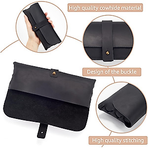 GORGECRAFT Retro Black Crazy Horse Leather Pencil Case Genuine Leather Snap Cover Pen Cases Large Capacity Leather Pencil Pouch Vintage Holders for Pen Pencils Men Women Glasses Sunglasses