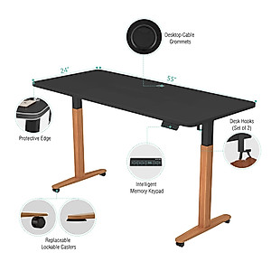 Monomi Electric Standing Desk, 55 x 24 inches Height Adjustable Desk, Ergonomic Home Office Sit Stand Up Desk with Memory Preset Controller (Black Top/Dark Wood Grain Frame)