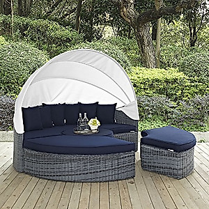Modway Summon Outdoor Patio Daybed with Canopy and Sunbrella Cushions in Canvas Navy