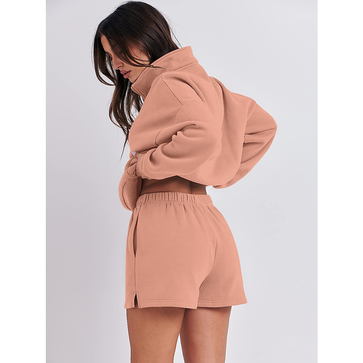 ANRABESS Women's Two Piece Outfits Sweat Lounge Short Set Long Sleeve Gym Sweatsuit Tracksuit 2024 Fall Fashion Clothes Small