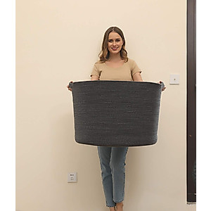 24" x 24" x 17" Max Size Large Cotton Rope Basket, Extra Large Storage Basket, Woven Laundry Hamper, Toy Storage Bin, for Blankets Clothes Toys Pillows in Living Room, Baby Nursery, All Dark Grey