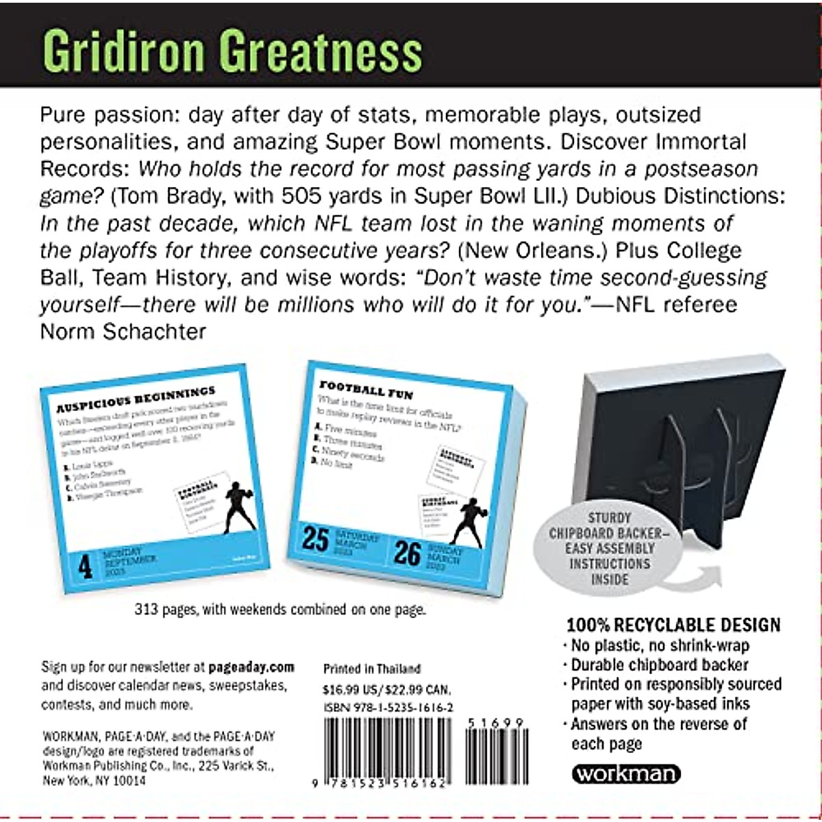 A Year of Football Trivia! Page-A-Day Calendar 2023: League Leader, Famous Firsts, Immortal Records & Dubious Distinctions