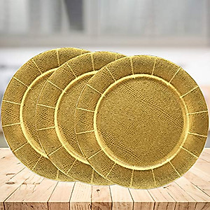 24 Disposable Gold Round Charger Plates 13" Dinner Table Serving Tray Heavy Duty Reusable Paper Cardboard Platters for Table Setting Placemats Cupcake Dessert Birthday Parties Weddings Food Safe