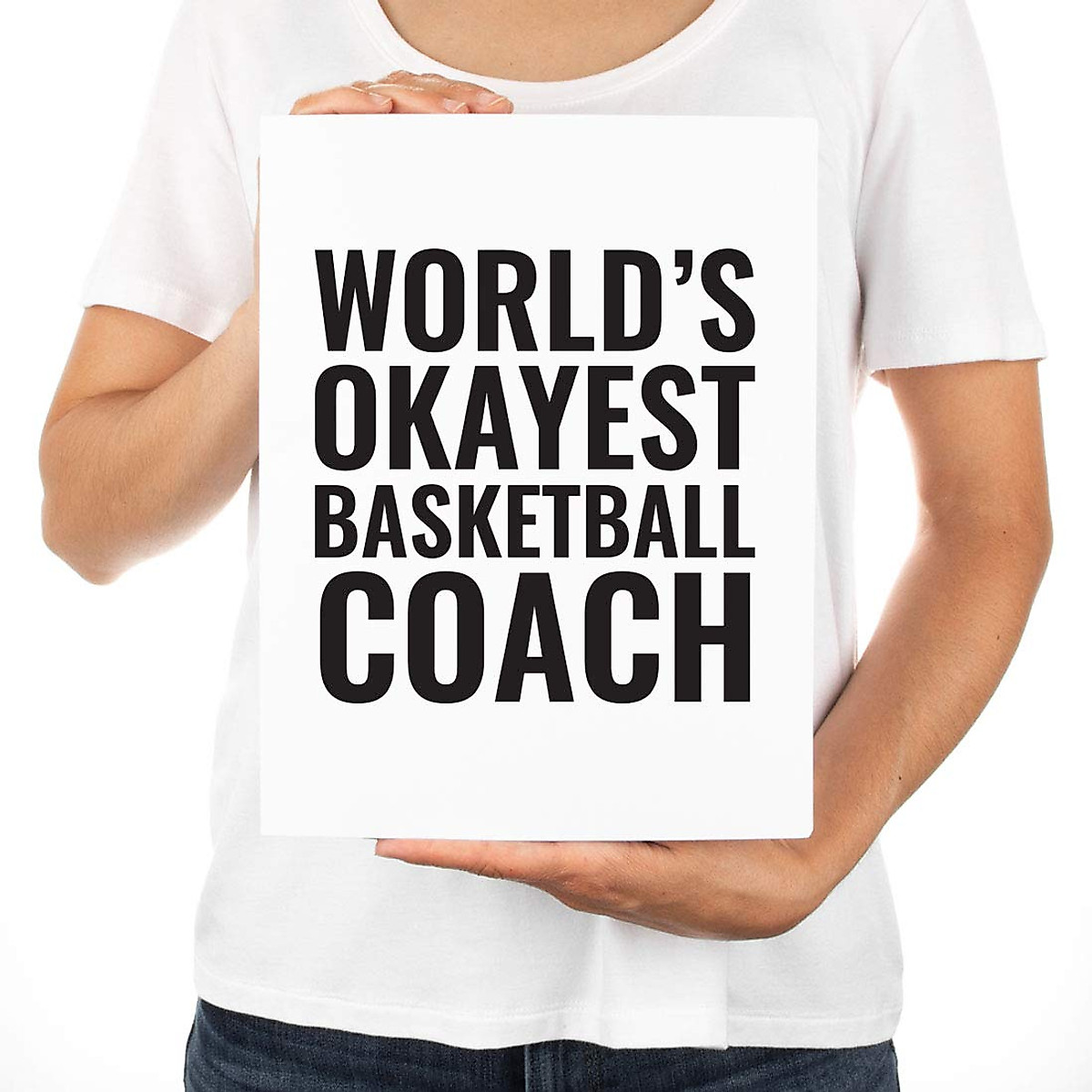 Andaz Press Funny World's Okayest Basketball Coach Jumbo Card, 8.5 x 11 inch, Blank Greeting Card with Envelope, Humour, Banter, Fun Birthday Card, Thank You Card for Basketball Coach, 1-Pack