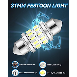 Keiurot 31MM Festoon Led Boat Navigation Lights Marine LED Navigation Light Boat LED Bow Light Anchor Light Mast Masthead Light 12V Led Boat Lights White, Pack of 2