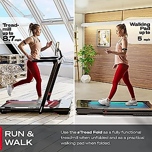 Sportstech 2 in 1 Treadmill + Walking Pad, Slim Portable Under Desk for Home & Office, Remote Control & Tablet Holder, Heart Rate LED Pulse, Fitness Live Workout App, Compact Folding, No Installation
