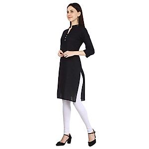 Ramkudi Indian Women's Plain Cotton Kurti Black Top