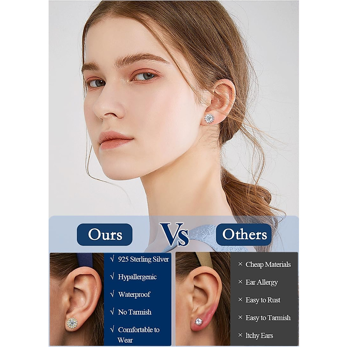 Moissanite Stud Earrings 0.2CT-8.0CT 18K White Gold Plated D Color VVS1 Clarity Brilliant Round Cut Lab Created Diamond S925 Sterling Silver Hypoallergenic Stud Earrings Anniversary Day Gifts for Women Men