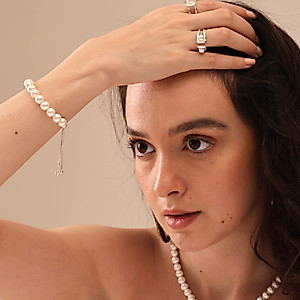 LeCalla Valentines Day Gifts 925 Sterling Silver Jewelry Sliding Pearl Bolo Bracelet for Women Teen