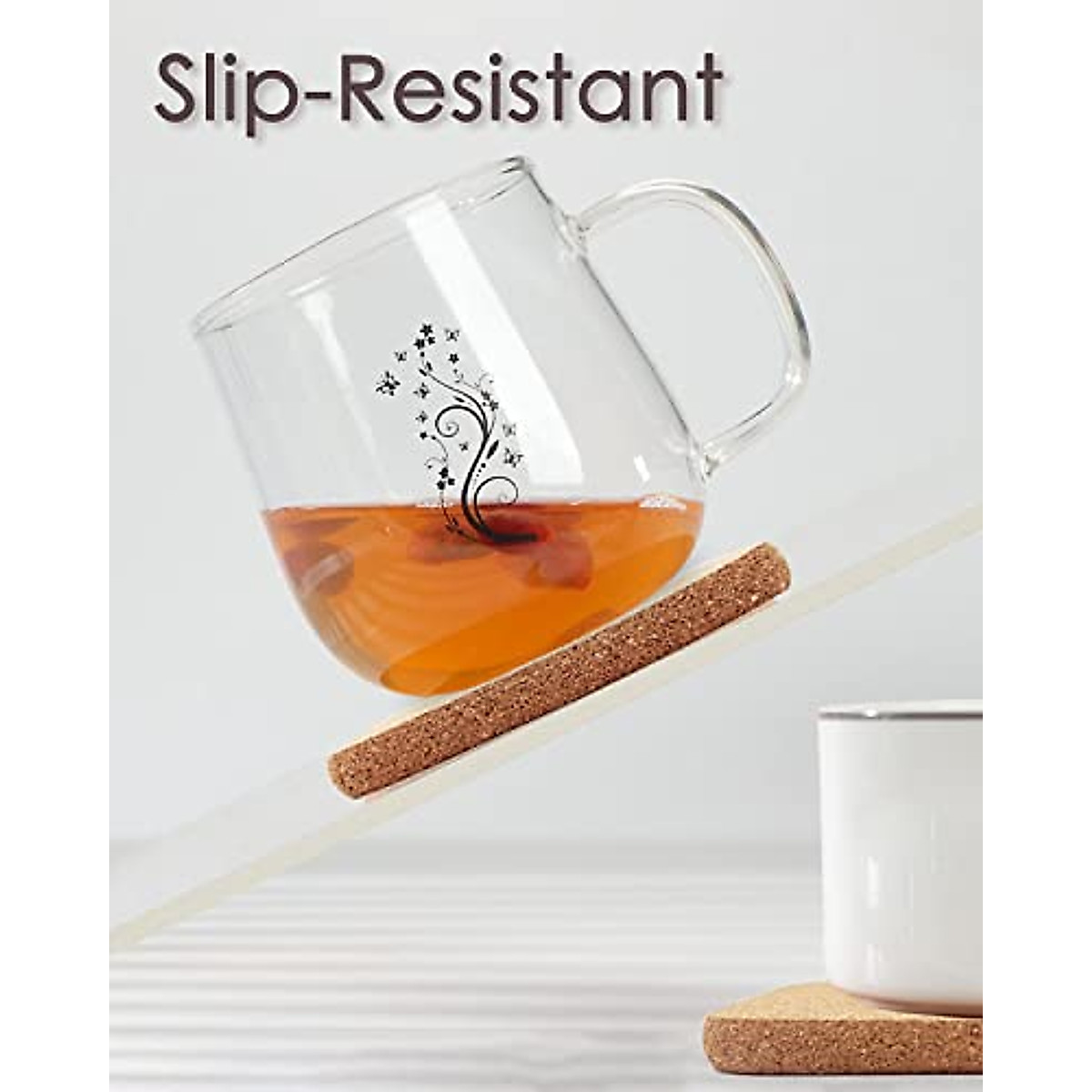 Cork Coasters for Drinks, 8 Pcs Square Extra Thick Absorbent Cork Coaster Sets, Round Edge Drink Coaster, Cup Coasters for Kinds of Cups, Housewarming Gifts, Home Decor, 4 x 4 Inches