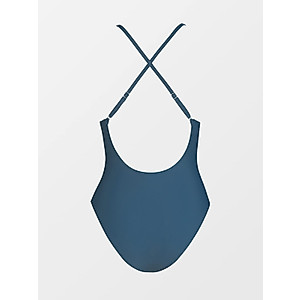 CUPSHE Women Swimsuit One Piece Bathing Suit Deep V Neck Crisscross Back Adjustable Strap Blue M