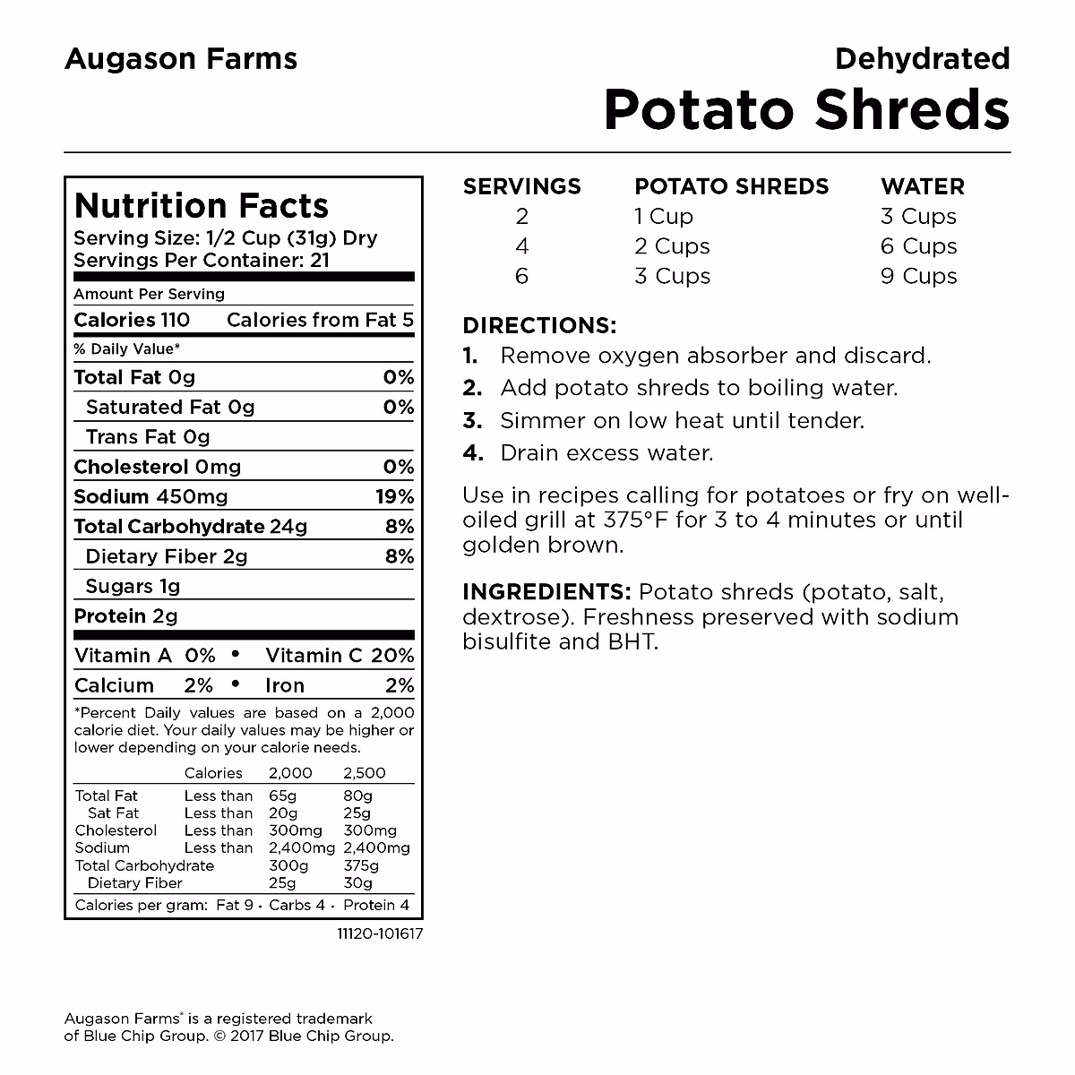 Augason Farms Dehydrated Potato Shreds 1 lb 7 oz (pack of 1) & Creamy - 3 lbs 15 oz No. 10 Can