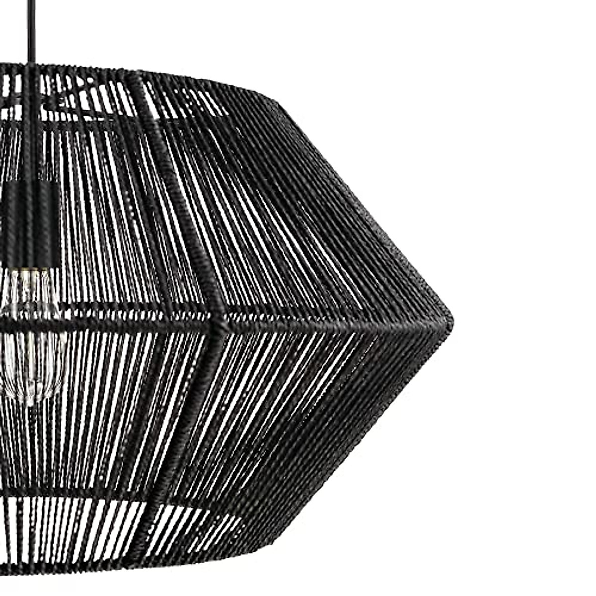 Globe Electric 65470 1-Light Chandelier, Matte Black Natural Twine, Mate Black Canopy and Socket, Designer Black Cloth Hanging Cord. Adjustable Height, Home Decor Lighting, Hygge, Bulb Not Included