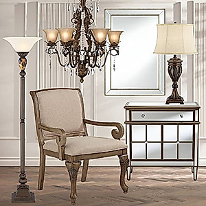 Regency Hill Iron Leaf Roman Bronze Chandelier Lighting 29" Wide Crystal Cream Glass Shade 6-Light Fixture for Dining Room House Foyer Entryway Kitchen Bedroom Living Room High Ceilings