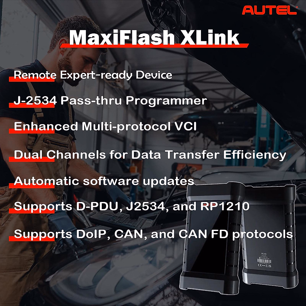 Autel VCI MaxiFlash Xlink J2534 Reprogramming Tool Expert-Driven Remote Diagnostic Tool Supports DoIP/CAN/CAN FD/D-PDU/J2534/RP1210 Work with Autel MaxiSYS Ultra MS919 MS909 PC and Mobile Phone