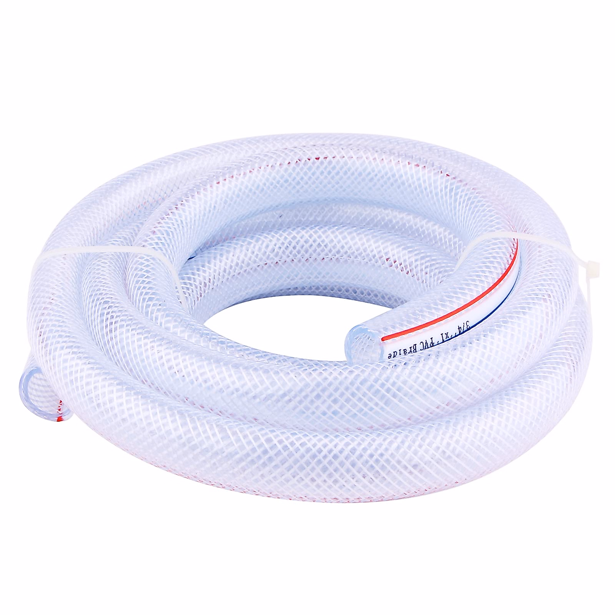 DERPIPE Soft Braided PVC Tubing - 3/4" ID x 1" OD High Pressure Clear Flexible PVC Tube Reinforced Vinyl Hose for Water, Oil with 2pcs Hose Clamps (10Ft)