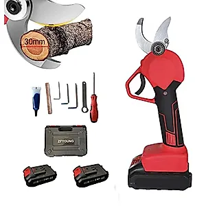 Zfyoung Electric Pruning Shears, 30mm(1.18 Inch) Cutting Diameter, Professional Cordless Pruner Branch Trimmer, Electric Branch Scissors with 2PCS Rechargeable Lithium Battery Powered, Garden Tools
