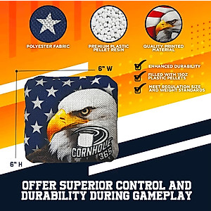 Cornhole365 Themed Cornhole Bags - All-Weather, Heavy-Duty Fabric, Resin Filling, Double-Stitched Duck Cloth - Professional Corn Hole Bean Bags for Indoor & Outdoor Use - American Eagle - Set of 8