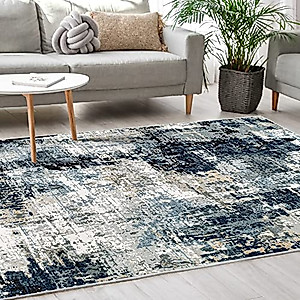 Vamcheer Washable Abstract Area Rug - Contemporary Style for Living Room, Bedroom, Kitchen - Machine Washable Rug for Living Room - Non-Shedding and Easy-Cleaning - Blue 5x7 ft