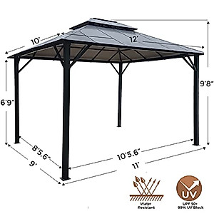 CZDYUF 12 ft. x 10 ft. Aluminum Hardtop Outdoor Patio Gazebo with Insulated Double-Roof Hardtop and Netting