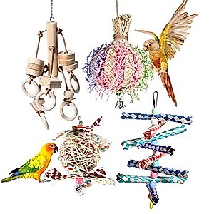KIEYYRYT Bird Toys with Cage Shredded Paper Toys, Colorful Parrot Foraging Toys with Hanging Chewing Toys for Small Medium Parrot, Parakeet, Finch, Budgerigar, Conure, Cockatiel and Lovebirds
