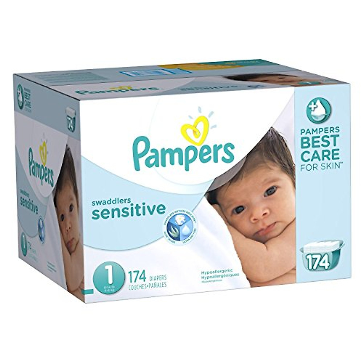 Pampers Swaddlers Sensitive Diapers, Economy Pack Plus, Size 1, 174 Count