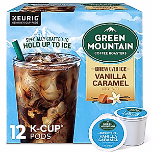 Green Mountain Coffee Roasters Brew Over Ice Vanilla Caramel, Single Serve Keurig K-Cup Pods, Flavored Iced Coffee, 12 Count