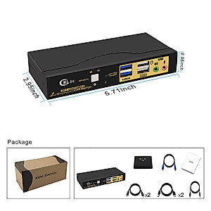 CKLau 2 Port USB 3.0 Displayport KVM Switch DP 1.4 for 2 Computers Support 4K@144Hz, 8K@30Hz with Audio and Cables Supports Keyboard Mouse Switching